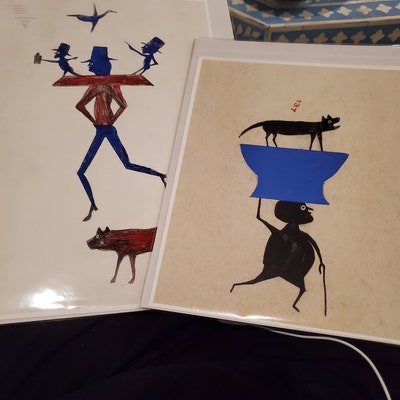 Bill Traylor Americana Art Man With Yoke, Bird and Dog Animal Folk Art ...