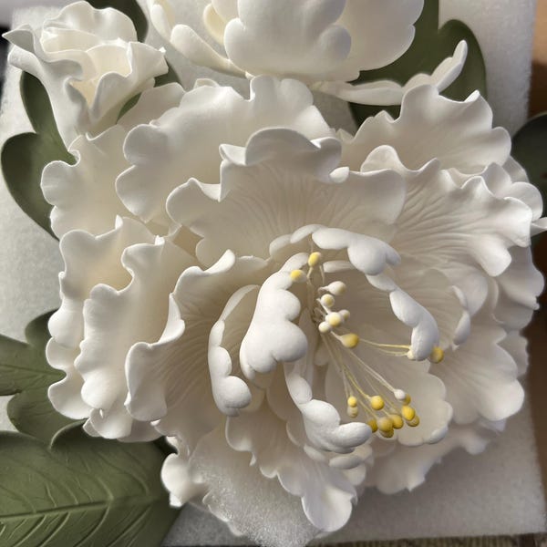 White Peony Sugar Flower Cake Topper | Assorted Size Gum Paste Flower ...