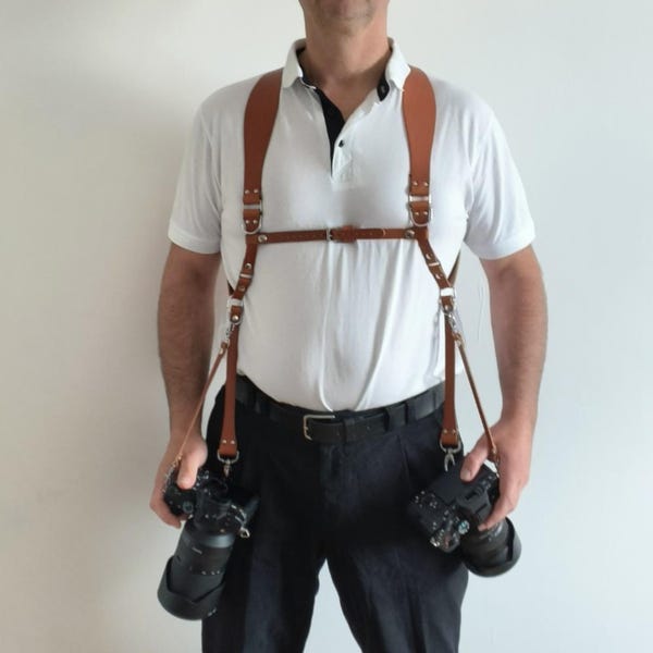 Leather Photographer Harness, Harness for Dual Cameras, Camera Strap ...