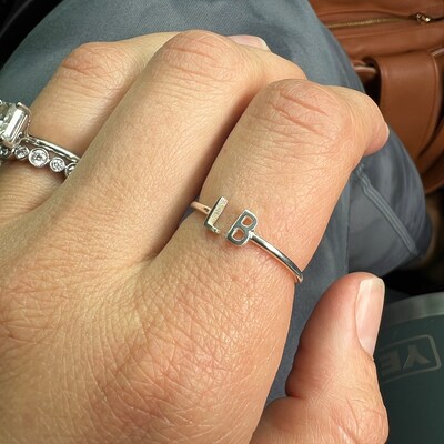 Duo Initial Ring Custom Letter Ring by Caitlyn Minimalist Couple Rings ...