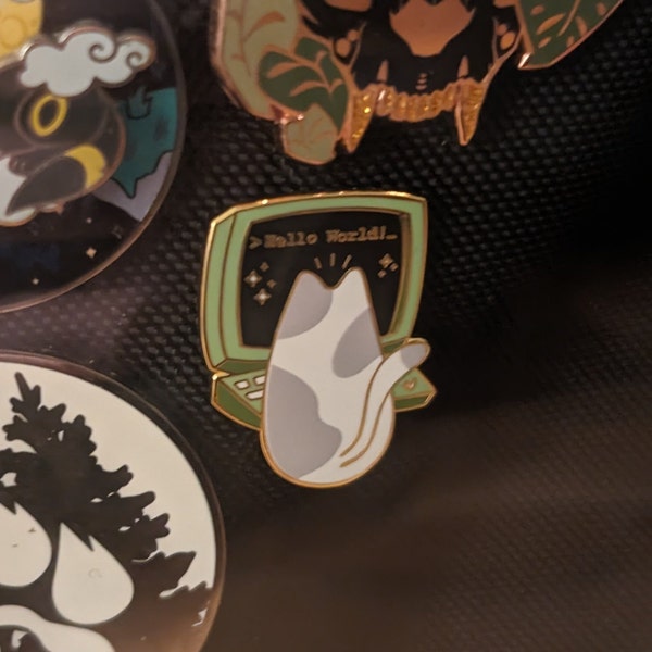 Coding Cat Cute Enamel Pin, Hello World Nerdy Gift, Cute Animal ...