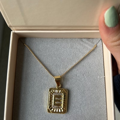 18K GOLD FILLED Initial Necklace, Square Initial Letter Necklace, Gold Rectangle Initial, Gold ...