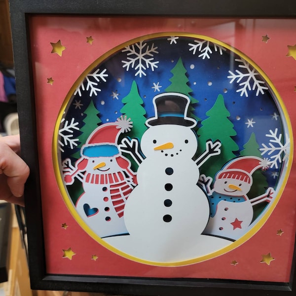 3D Snowman Shadow Box, Christmas Shadow Box SVG, Christmas Layered ...