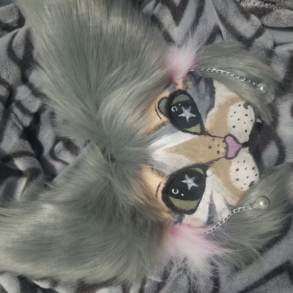 Therian Cat Mask Gray, Brown & White Full Head Design Handmade Faux Fur ...