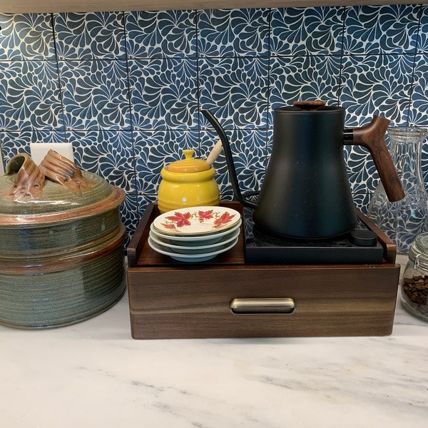 Custom Engraved Office Tea Station With Tea Bag Drawer Solid Wood Tea ...