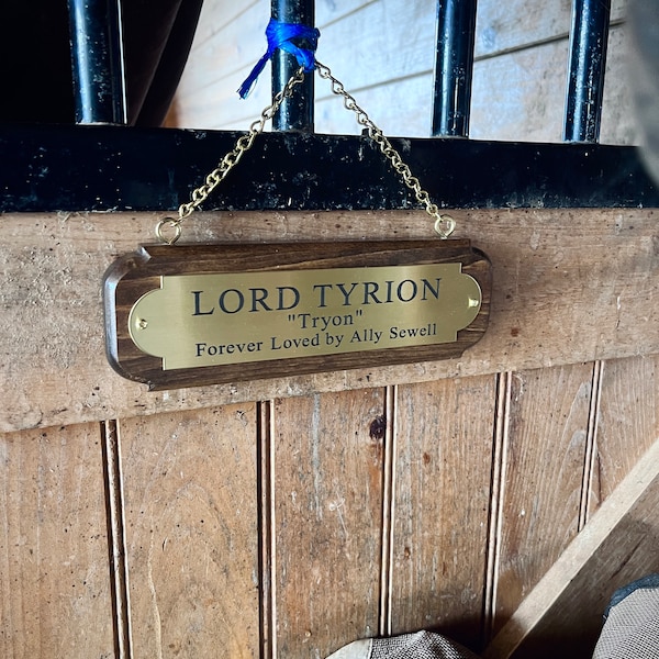 Fancy Horse Stall Name Plate- Solid Brass and Wood - Personalized ...