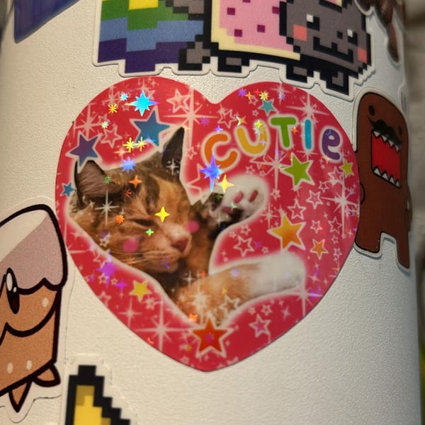 Y2K Cat Sticker Kitty Heart Sparkly Glitter Rainbow Stars Kawaii - Etsy