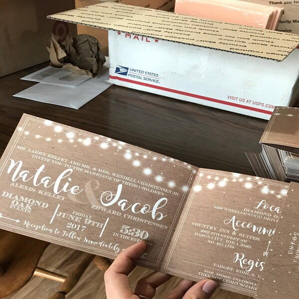 Lace and Burlap | All-n-one Wedding Invitation | Tri-fold With Attached ...