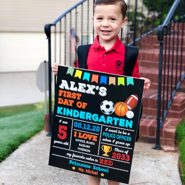 Boy First Day of Kindergarten Sign Printable Instant Download Boys ...