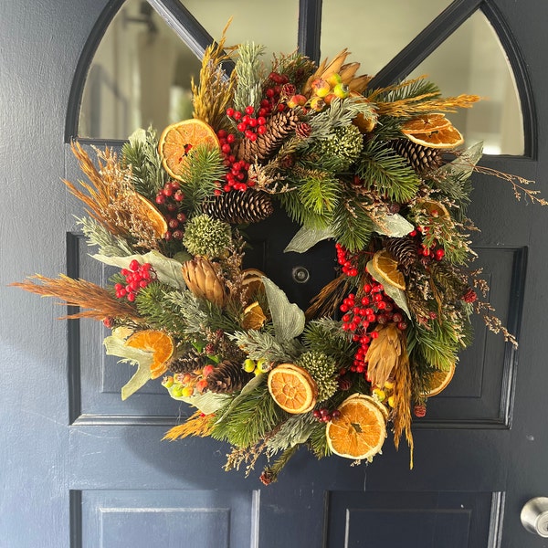 Warm Fire Side Winter Wreath With Artificial Pine and Dried Natural ...