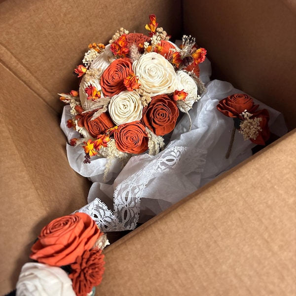 Wedding Bouquet, Bridal Bouquet, Sola Flower, Wedding Flower, Wooden ...