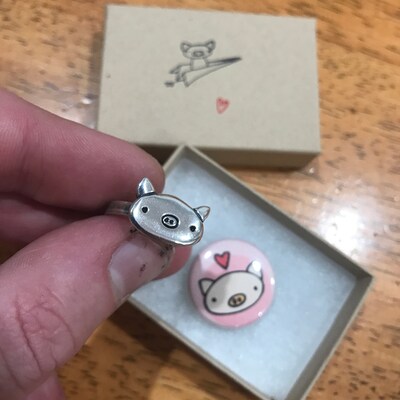 Sterling Silver Pig Ring Silver Pig Head Ring - Etsy