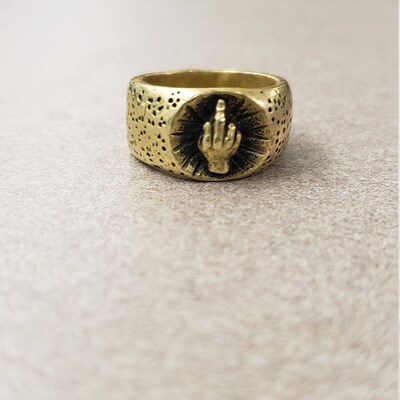 Middle Finger Brass Ring Mens Gold Brass Ring, Grunge Rings, Brass ...