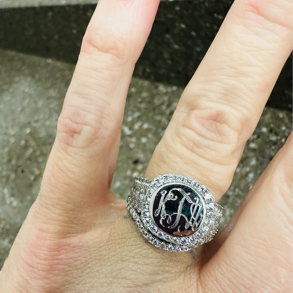 Sterling Silver Monogram Stackable Ring, Sterling Silver Stackable Rings, Sterling Silver Mahy ...