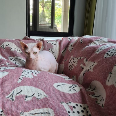 Pink Cat Blanket: Woven Cotton Throw, Cute Kawaii Gift for Animal or ...