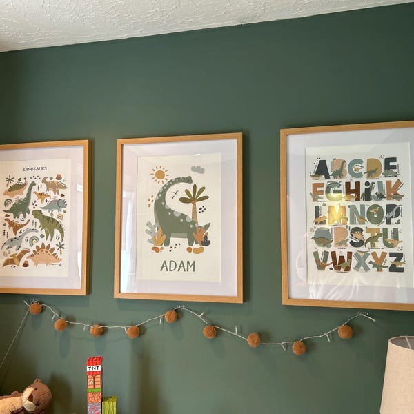 Set of 3 Personalised Dinosaur Posters, Alphabet Print, Dinosaur Chart ...
