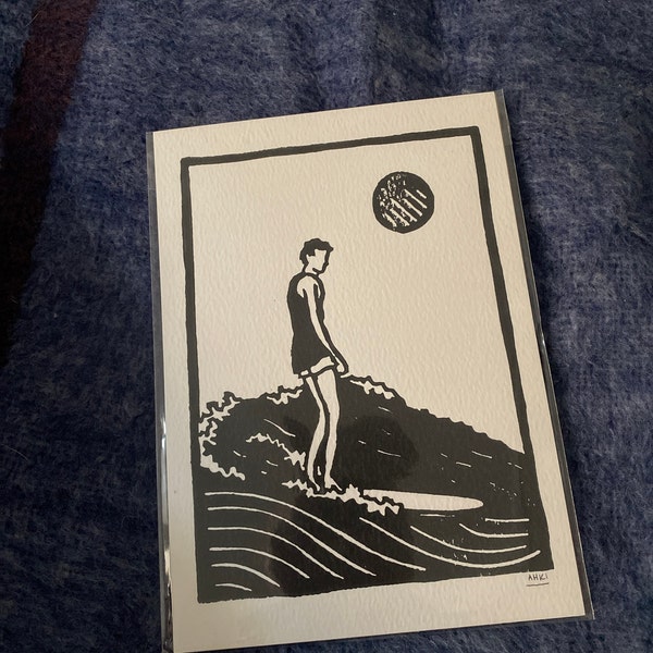 Surfer Girl II, Lino Print, Surf, Ocean, Lino Cut, Wall Art, Block ...