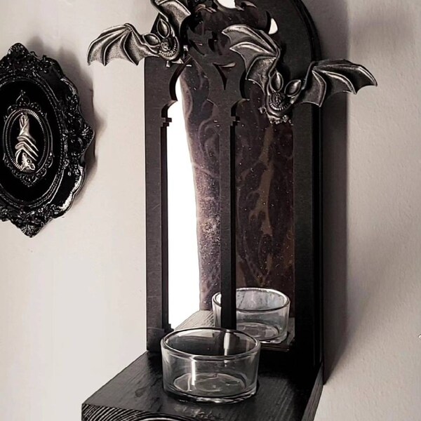 Unique Gothic Arch Window Mirror Vampire Bat Tealight Candle Holder ...