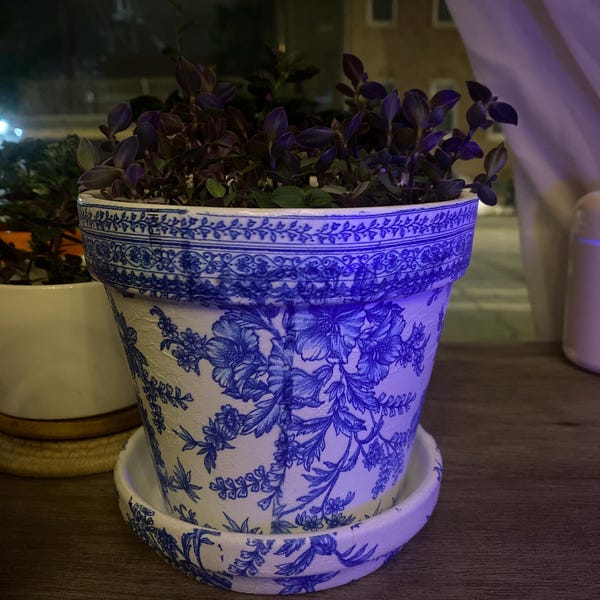 Toile Flower Pot With Saucer – Châteaucore Blue and White Chinoiserie ...