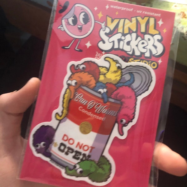 VS030 / Worm on a String Can of Worms Sticker / Funny Squirmy Worm ...