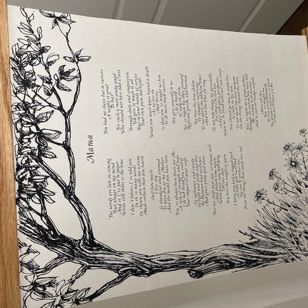 Custom Poem With Tree Drawing - Any Pix or Text - Printed on Canvas ...