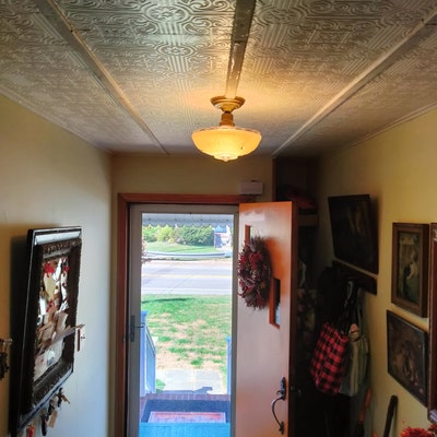 LOOK NEW Antique Brass 3-chain Light Fixture vintage Art Deco Shade ...