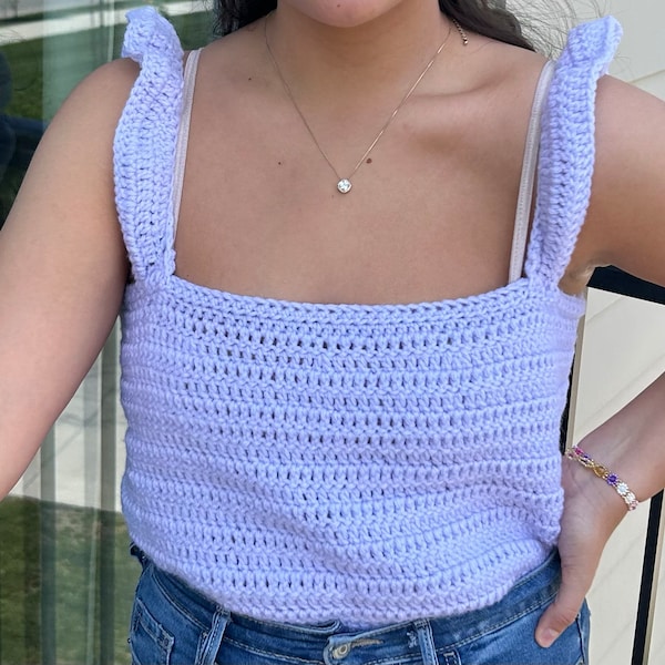 Crochet Ruffle Strap Tank Top Ava Easy Summer Crop – Crochet Pattern ...