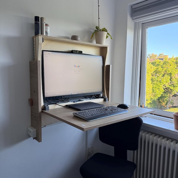 Wall Mounted Height Adjustable Desk. Sit or Stand Ergonomic Home Office ...