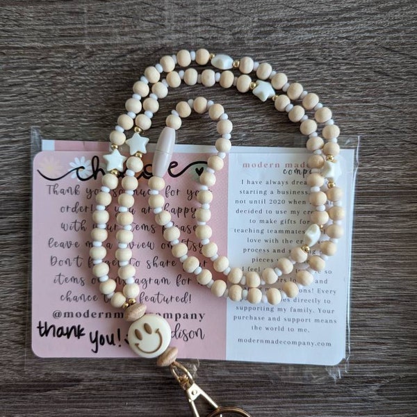 Happy + Stars Teacher Lanyard, Teacher Gift, Badge Necklace, Fun ...