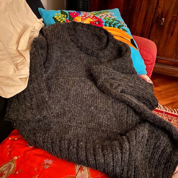 Dark Gray Hand Knitted Sweater With Pocket Plus Size Over Size Tunic ...