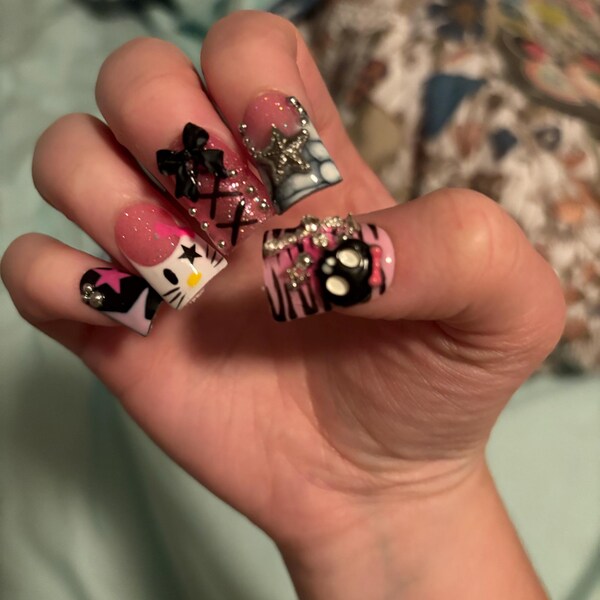 Black French Tip Kawaii Junk Nails Junk Nails Short Duck Kawaii Style ...