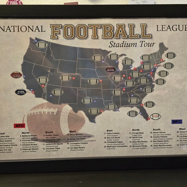 Pro Football Stadium Scratch off Map: Bucket List Poster (12x18 ...