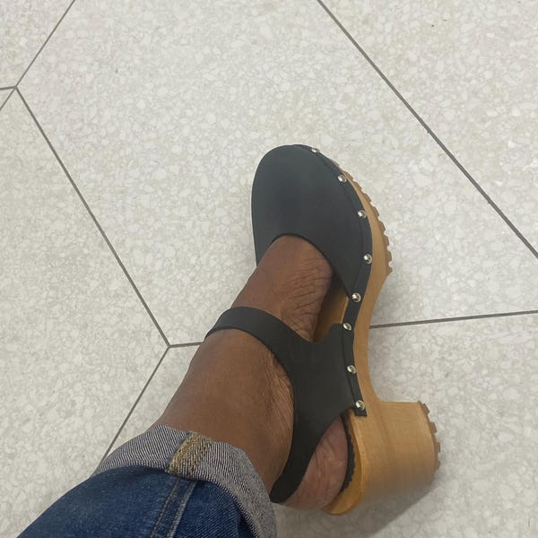 Men's Black Wooden Clogs | Handmade Natural Leather Footwear ...