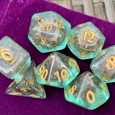 Sunken Artifact Dice, Steampunk Dice Set With Gear Inclusions, With Cog ...