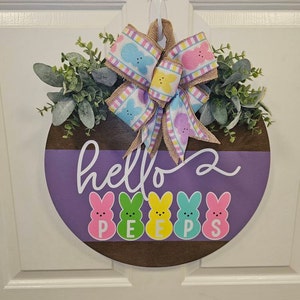 Happy Easter Front Door Decor Easter Welcome Sign Hello Peeps Easter ...