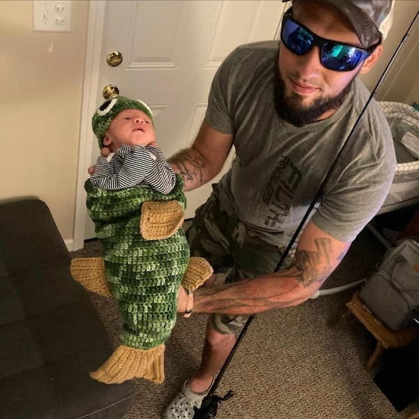 Crochet Trout Bass Fish Costume for Baby, Cocoon and Headband With ...