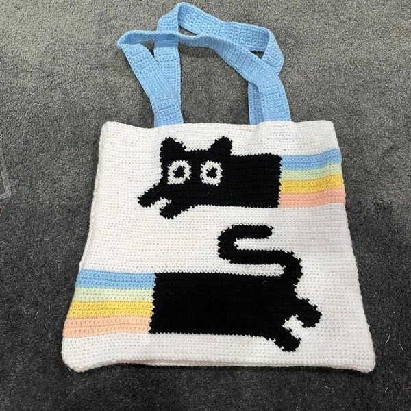 Cute Cats Bag Crochet Pattern, Crochet Bag Pattern, Crochet Tote Bag ...