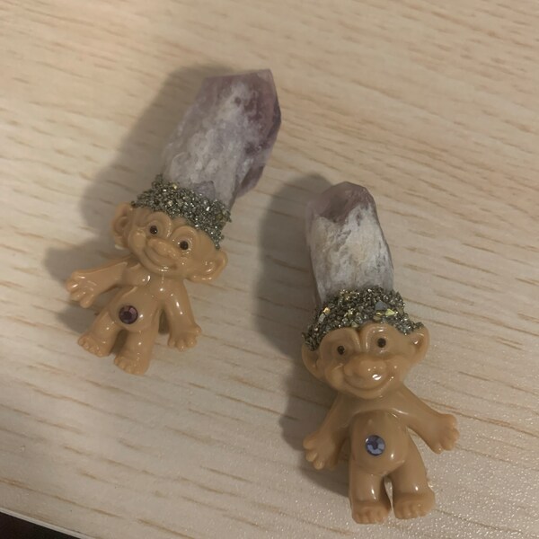 Tiny Cats Eye Crystal Trolls With Belly Jewel - Etsy