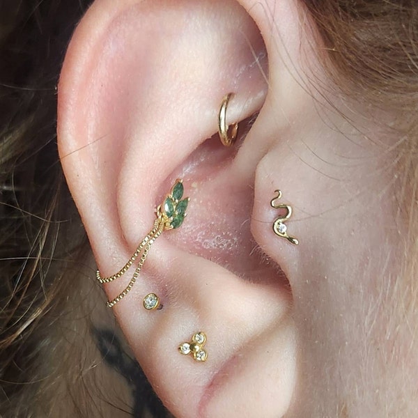 14k Solid Gold Snake Stud Snake Tragus Earring Snake Helix Conch Stud ...