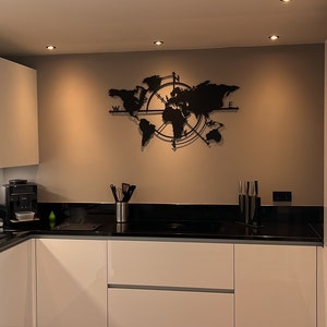 Metal World Map Compass, Metal Wall Decor, Art Work, World Map Wall Art ...