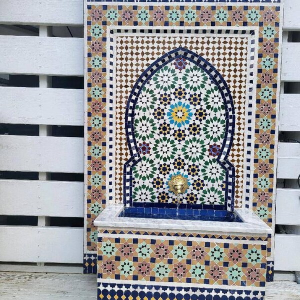 Moroccan Fountain for Garden|mid-century Mosaic Fountain | Moorish ...