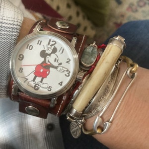 Teardrop Black Watch With Perforated Brown Leather Wide Cuff - Etsy