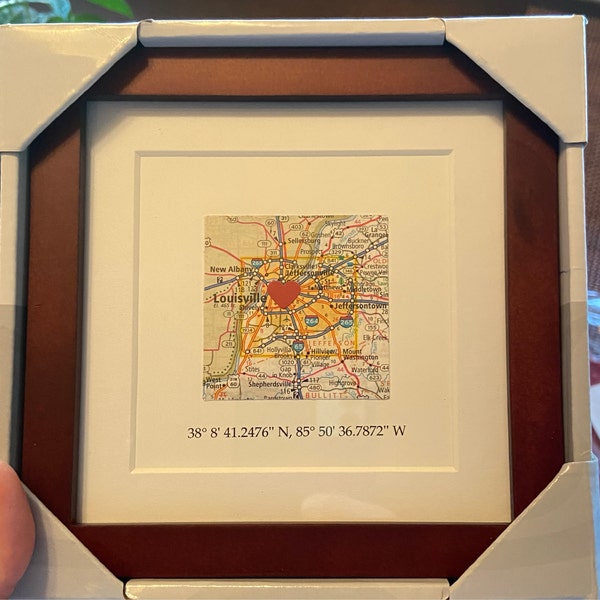 Framed Map & GPS Coordinates - Custom Map Gift - Latitude Longitude ...