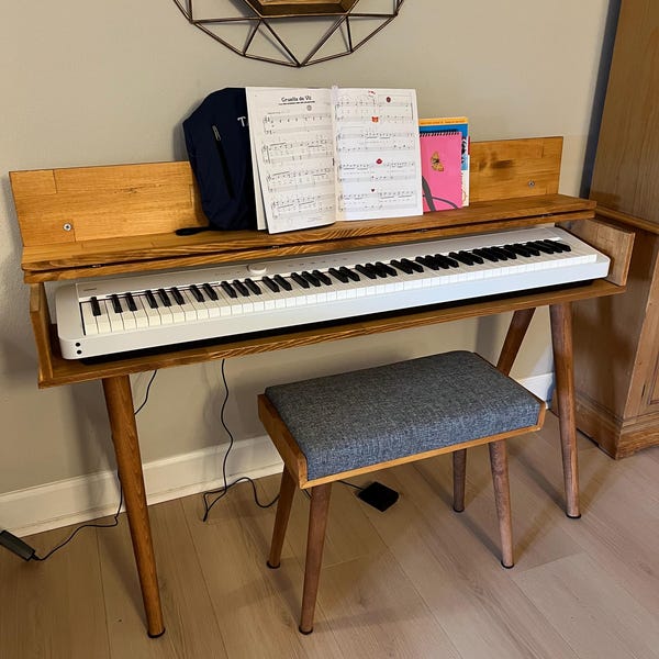 Mid Century Modern Piano Keyboard Stand, Solid Wood Kids Piano Stand ...