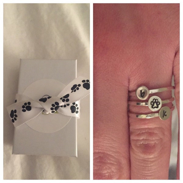 Silver Initial Stack Rings, Mothers Ring, Stack Bands, Custom Initial Ring, Sterling Silver, Set ...