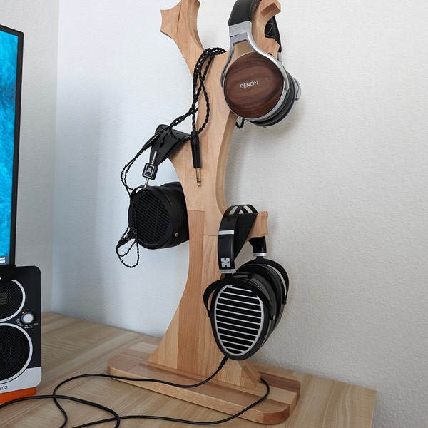 Tree Shaped Triple Headphone Stand | Wooden Large Headphone Holder ...