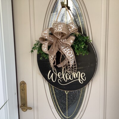 Door Decoration, Welcome , Round Front Door Sign, Wood Sign, Door ...