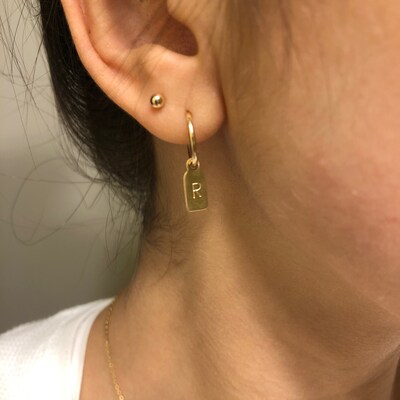 Gold Tag Earrings Initial Hoop Earrings Gold Filled Personalized Hoop ...