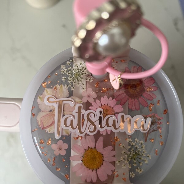 Dried Flower Stanley Topper, Tumbler Topper, Rose Gold, Pink and White ...