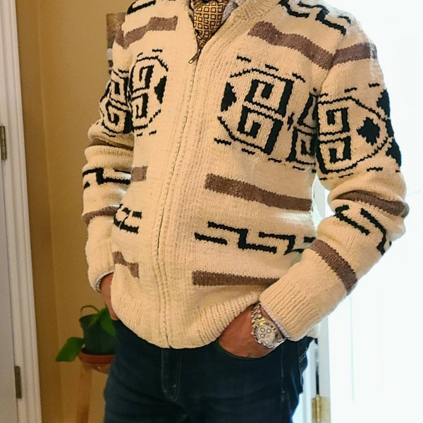 Hand Knit Wool Big Lebowski "the Dude" Cardigan - Cowichan Style - Etsy